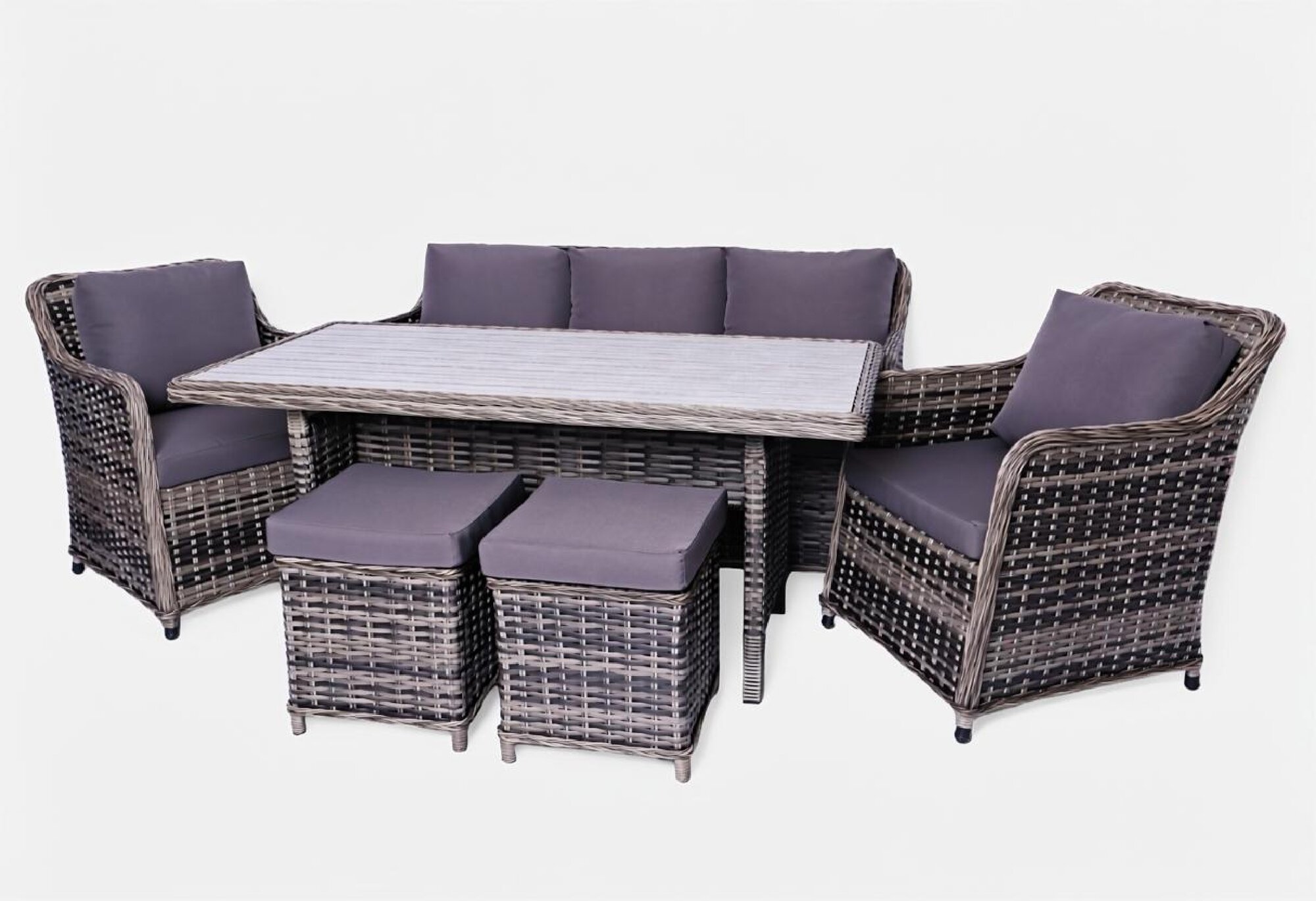 Набор садовой мебели Лион из иск ротанга, цвет серый, состав: диван, 2 кресла, стол, 2 пуфика