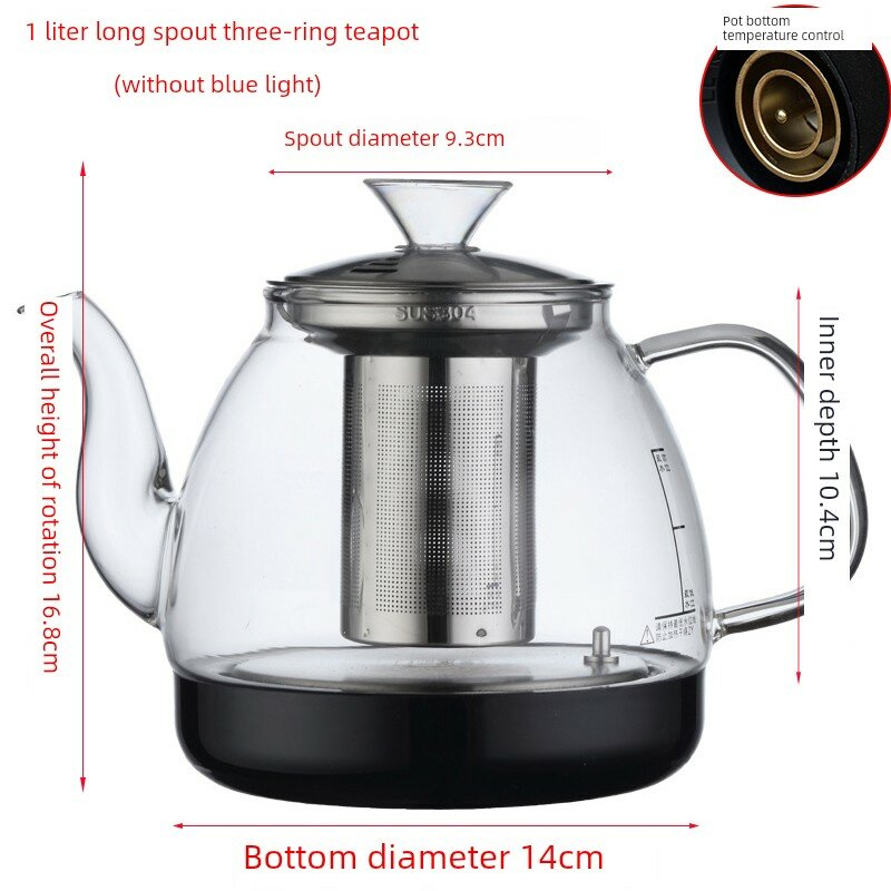 3-кольцевой чайник с длинным носиком из стекла, электрический, вместимость 901 мл-1 л, система автоматической подачи