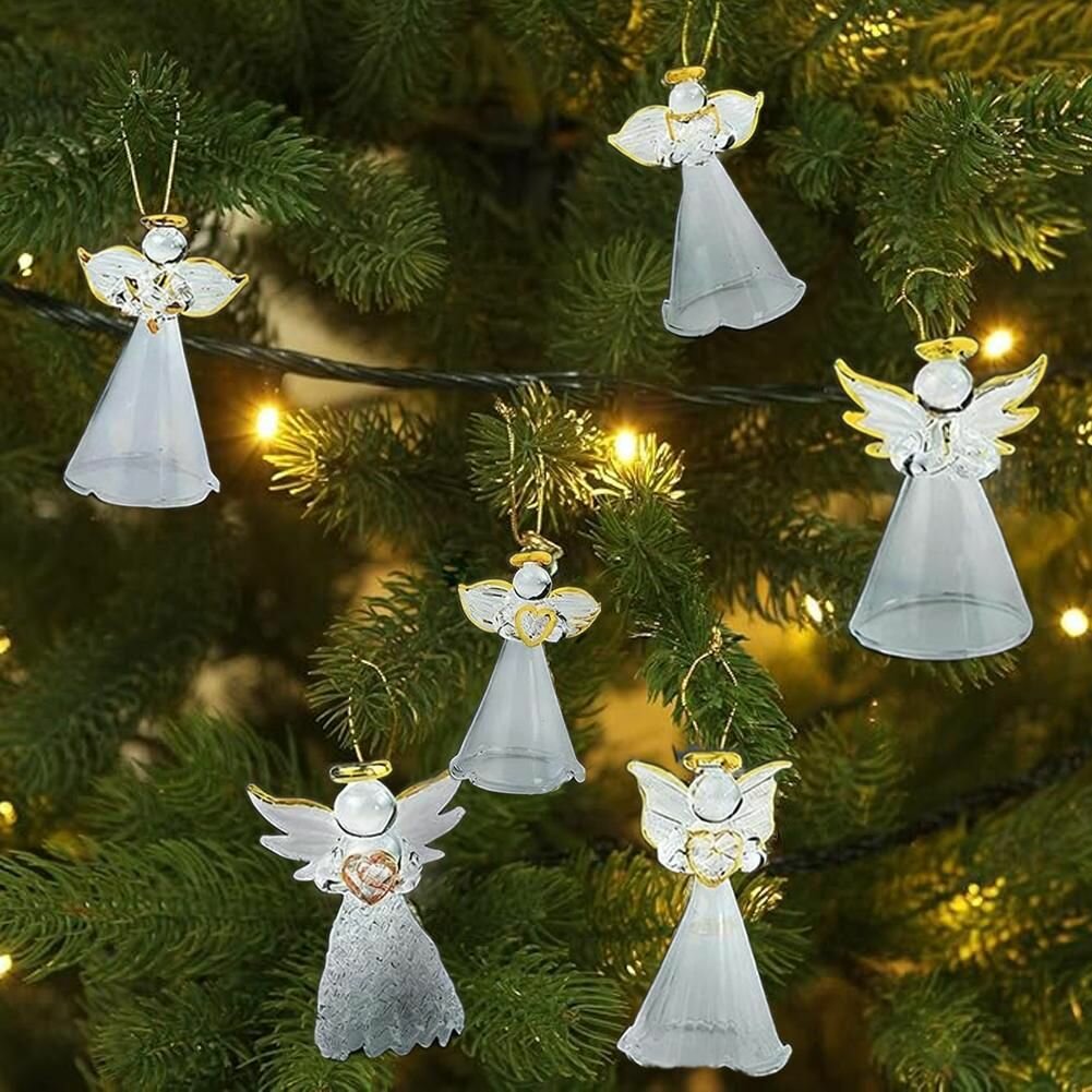 12 шт. прозрачных стеклянных подвесок-фигурок в виде ангела, украшение на рождественскую елку