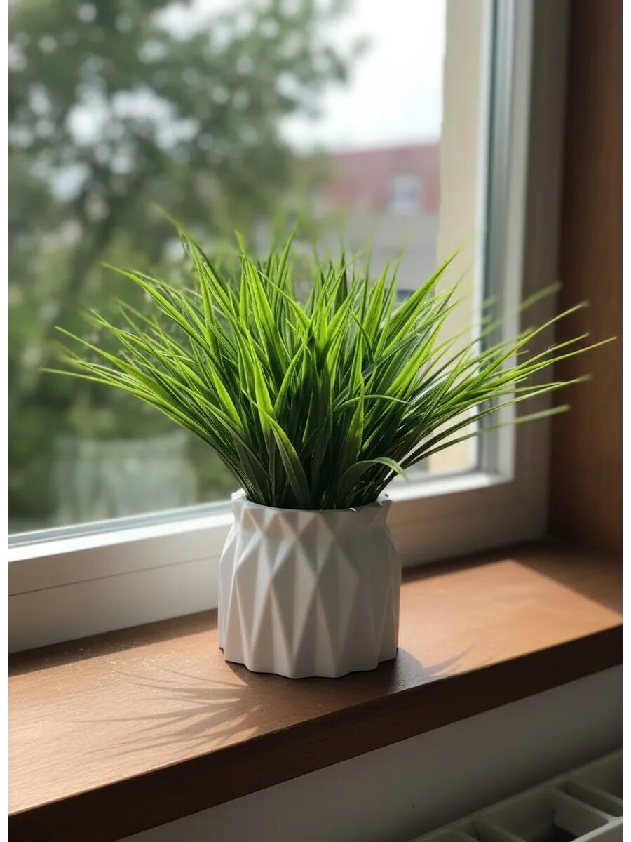 Искусственные цветы Осока в гипсовом кашпо