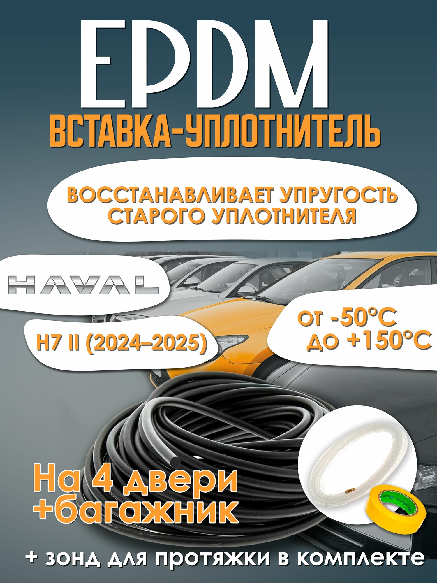 EPDM вставка-уплотнитель для дверей автомобиля HAVAL H7 II (2024-2025) / Хавейл Н7 2 поколение