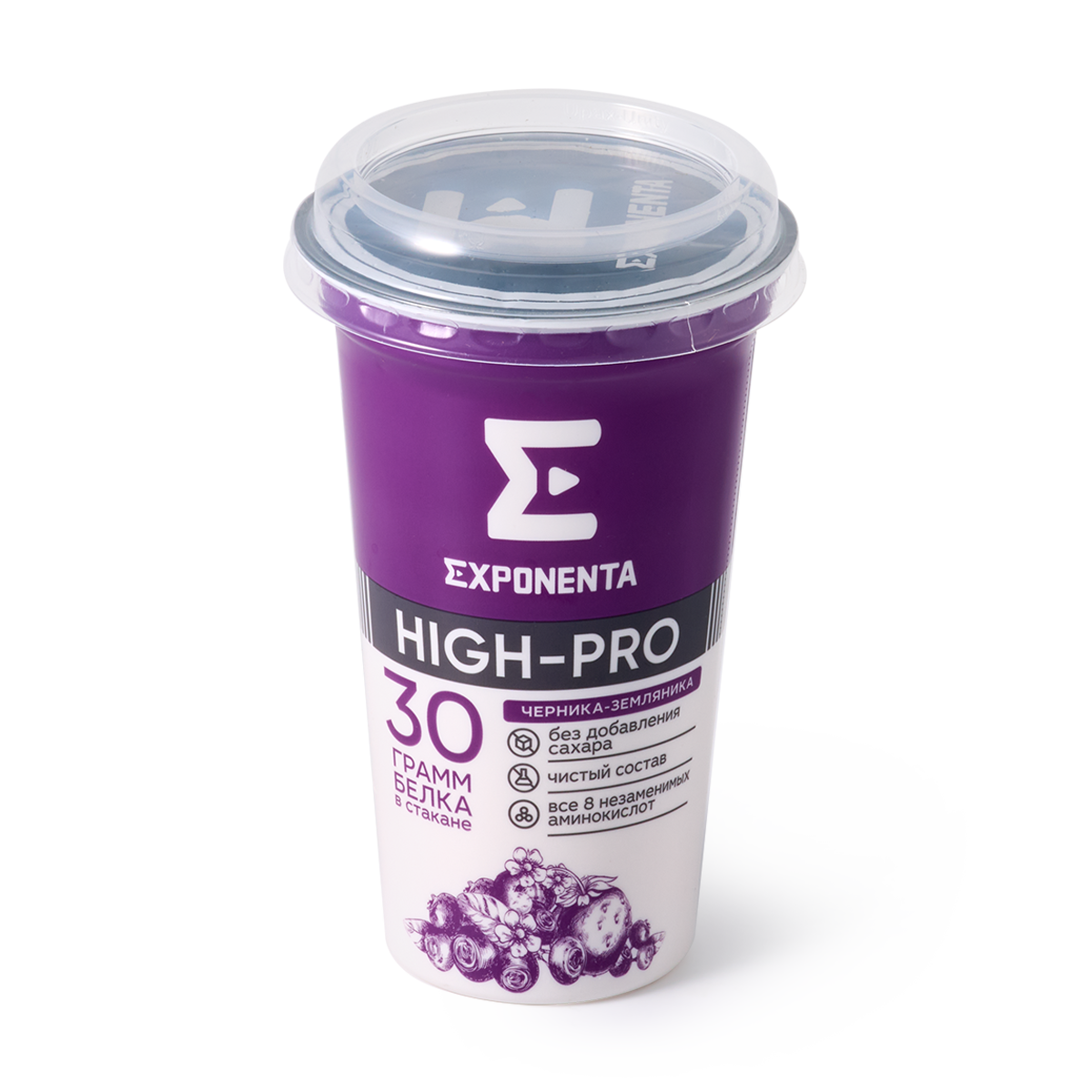 Напиток кисломолочный EXPONENTA High-Pro, с черникой и земляникой, без заменителя молочного жира, 250 г