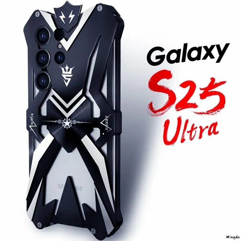 Противоударный mеталл чехол для Samsung Galaxy S25 Ultra/ Самсунг Галакси S25 Ультра, ZIMON металлический Защищенный от падения корпус чехол, Черный