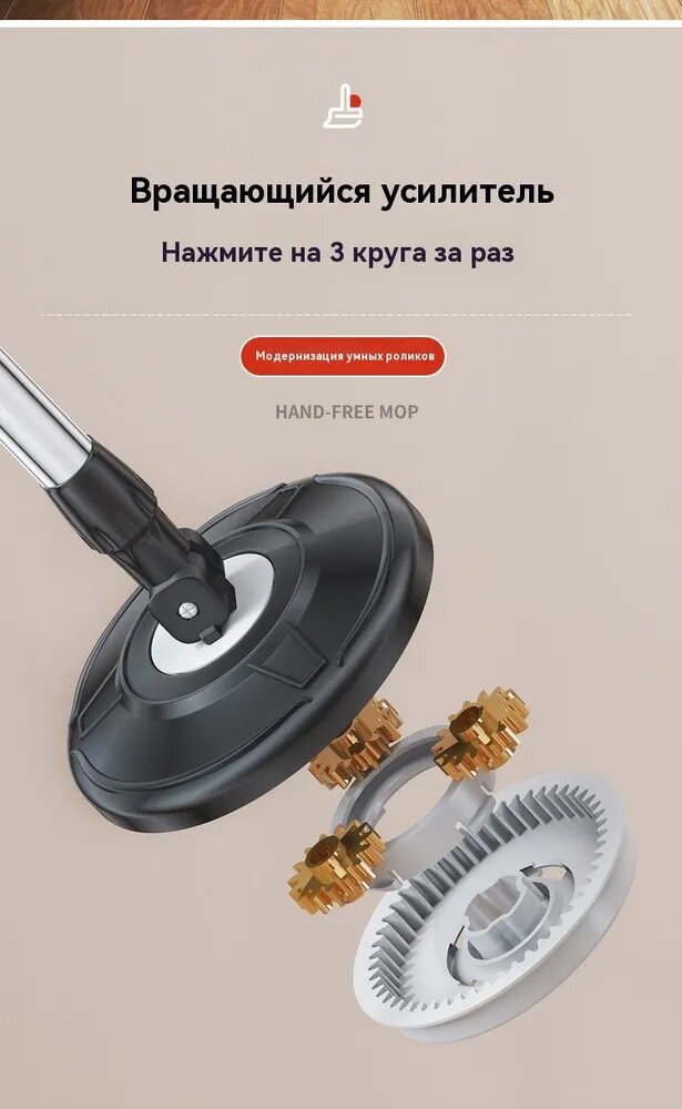 Швабра Turbo P для пола, с отжимом, телескопической ручкой, черная, для уборки — фото 1