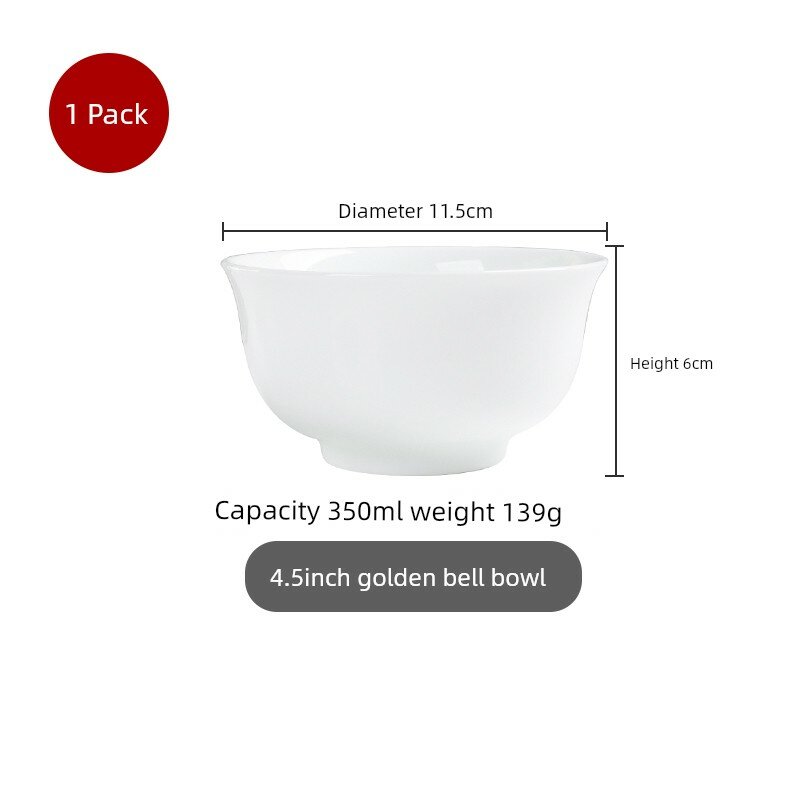 Бытовая миска для риса, миска для китайской лапши, миска из костяного фарфора чисто белого цвета, креативная посуда,