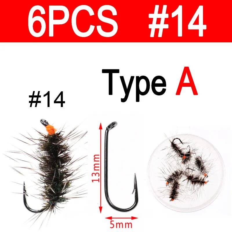 Bimoo 6 шт. сухие мухи для рыбалки Grizzly Griffith's Gnat #14 #16 #18 #20 6PCS Size 14 A