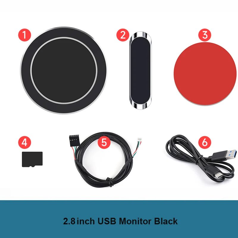 Waveshare 2.1/2.8 дюймовый круглый USB-монитор 480x480 2.8inch Black