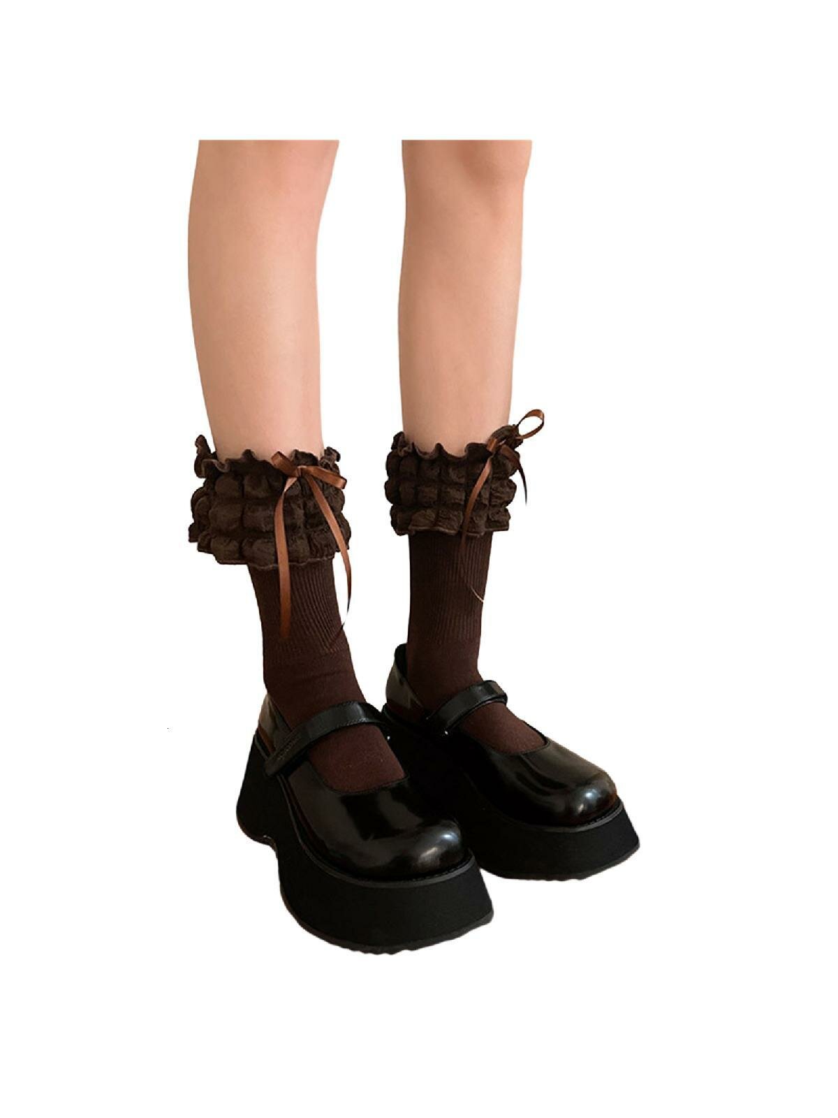 Принцесса детские носки с кружевами и бантом, Коричневый