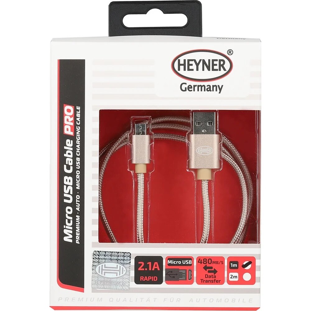 Кабель Heyner Премиум Micro USB 2.0, до 480 Mb/сек 1м Золотой 511550