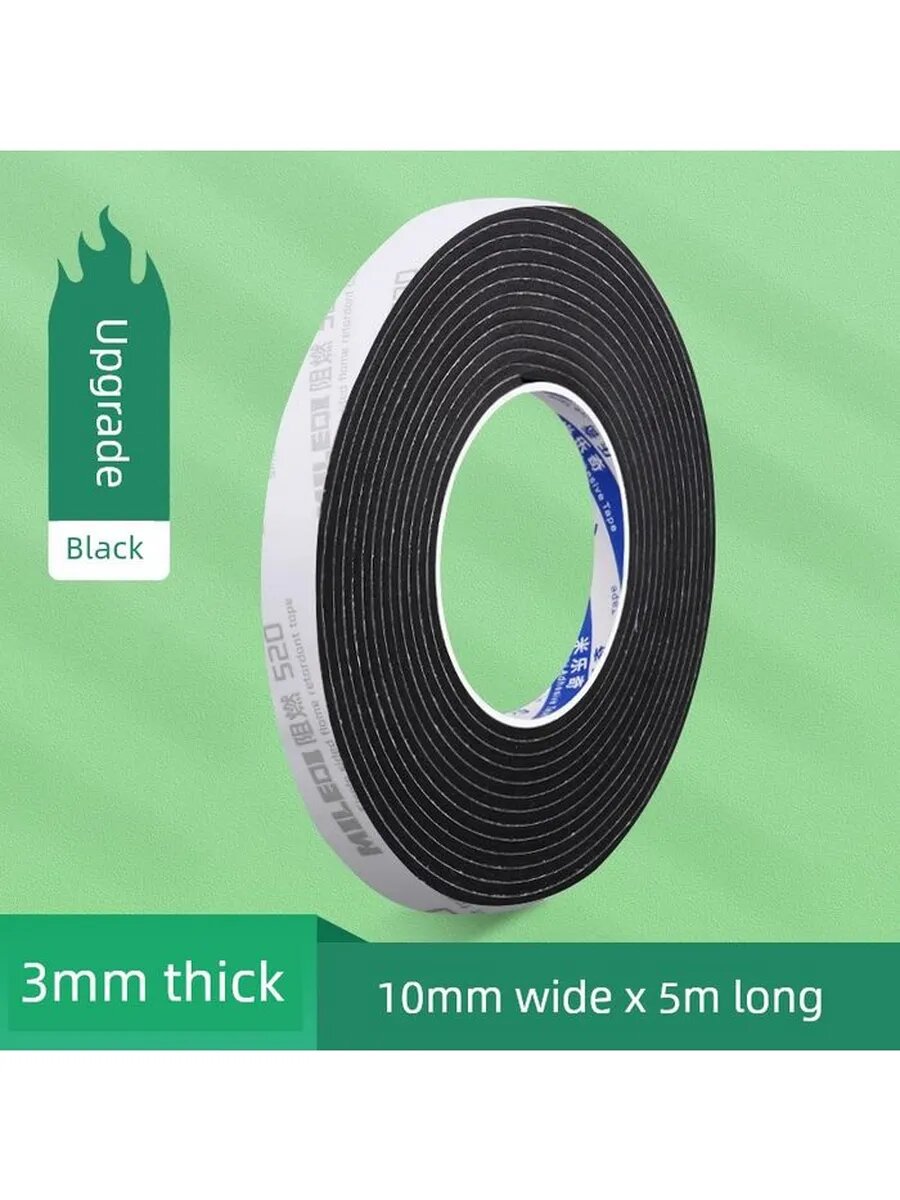 Уплотнитель огнестойкий - 3мм, черный, 10мм х 5м