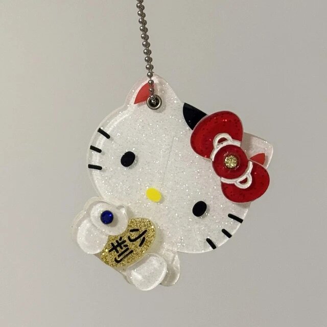 Милый брелок-зеркало для макияжа Hello Kitty, брелок-зеркало с выдвижной крышкой в стиле аниме KT, украшение для женской сумки.