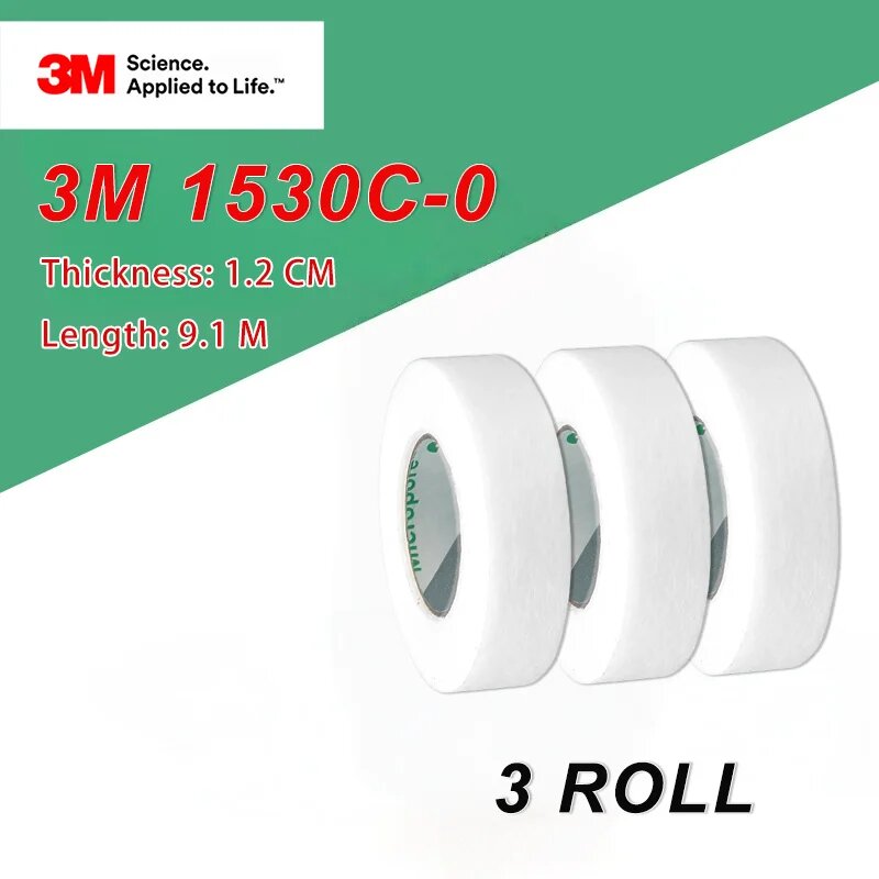 3M 1530C-0, микропористая лента, 3 рулона, 1.2 см x 9.1 м
