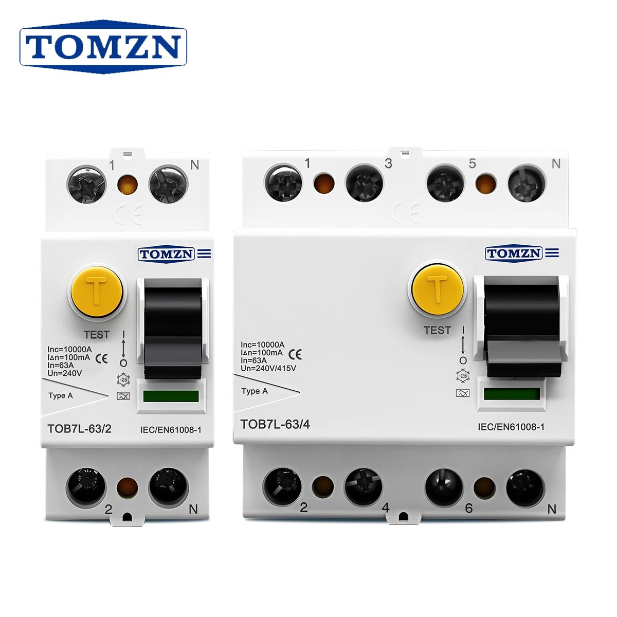 TOMZN УЗО 2P/4P 40/63А 30/100/300 мА 2P 230V AC 40A, F Type 30mA