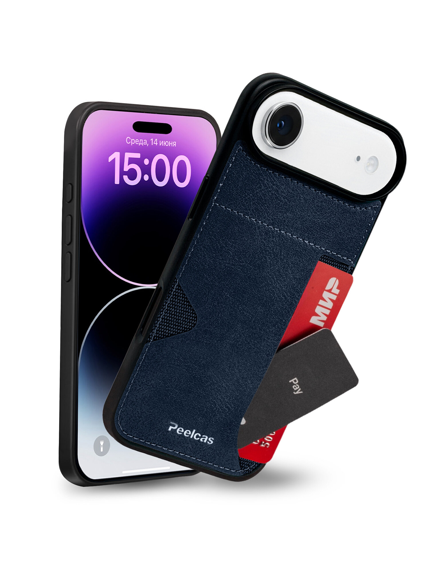Чехол с карманом для карт на iPhone AIR c защитой камеры / чехол с картой кожаный для Айфон ЭЙР с картхолдером / противоударный/цветной