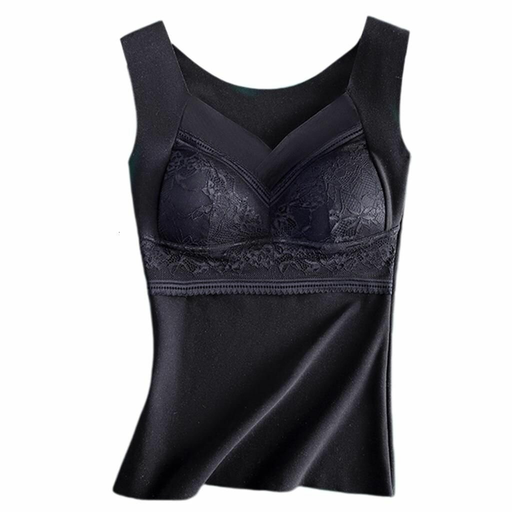 Женский кружевной теплый жилет из немецкого бархата с подкладкой на груди-XXXL-черный