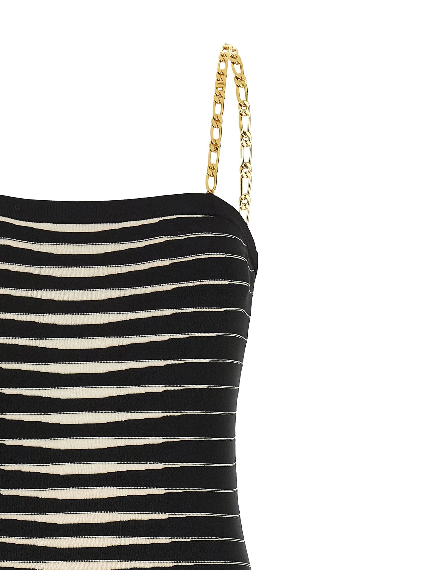 Платье Elisabetta Franchi Striped-pattern chain-strap midi dress, размер 40, black/black — фото 1