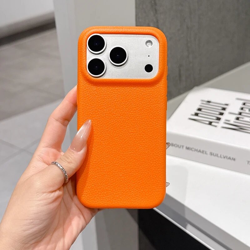 Кожаный мягкий чехол для телефона с текстурой для iPhone 11, 12, 13, 14, 15, 16, 17 Pro Max Plus, противоударный бампер из ТПУ, задняя крышка
