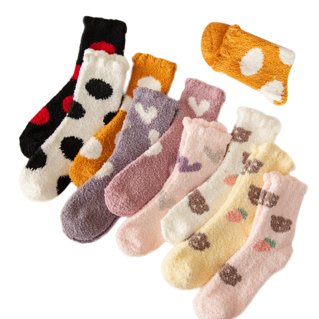 10 Pair Women Winter Microfiber Fuzzy Slipper Socks Kawaii Warm Sleeping Hosiery