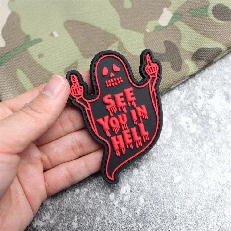 Шеврон на липучке, тактическая нашивка из ПВХ, значок призрака, 3D-повязка на руку, водонепроницаемая нашивка на рюкзак