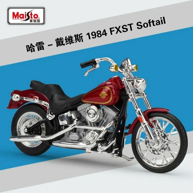 Модель Мотоцикла Harley-Davidson 1:18 Литая Коллекционная Точная Копия(бордовый-1984 FXST Softail)