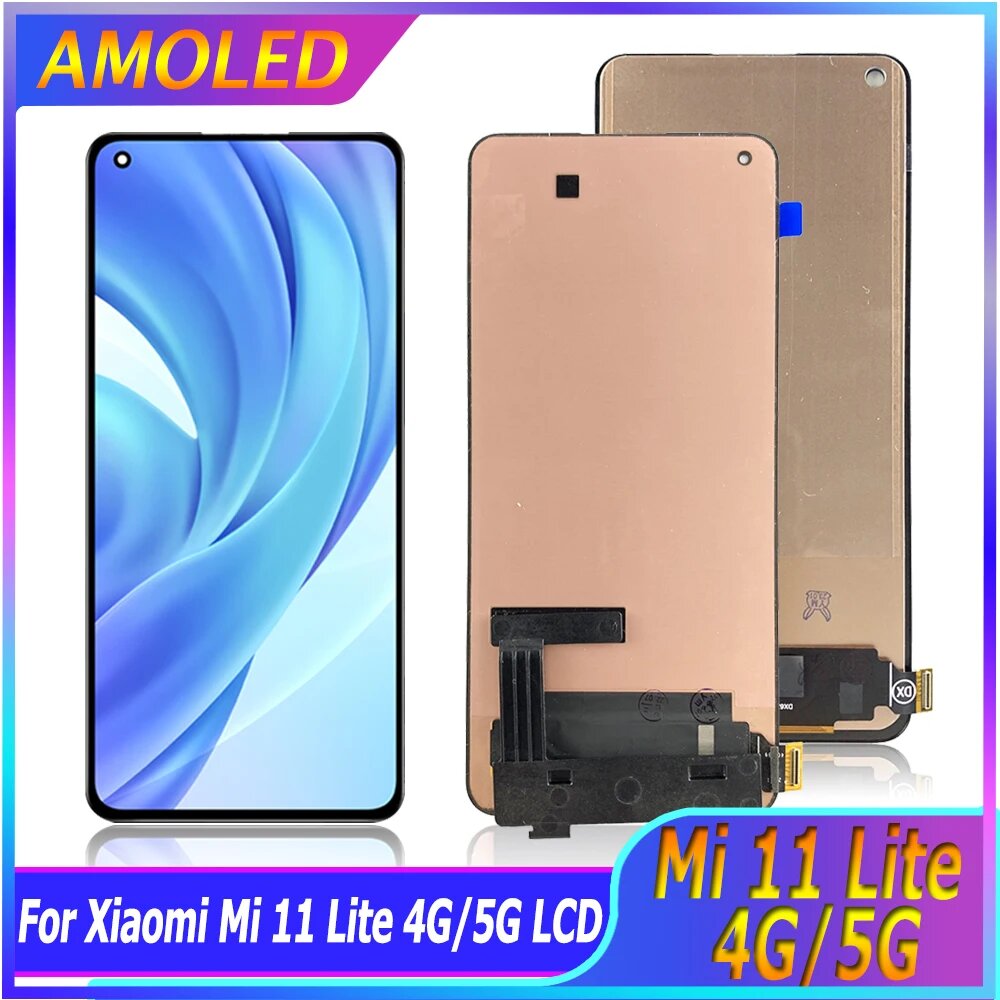 6,55 "AMOLED для Xiaomi Mi 11 Lite M2101K9AG ЖК-дисплей с цифровым преобразователем сенсорного экрана в сборе для Xiaomi Mi11 Lite 5G M2101K9G экран AMOLED NO Frame