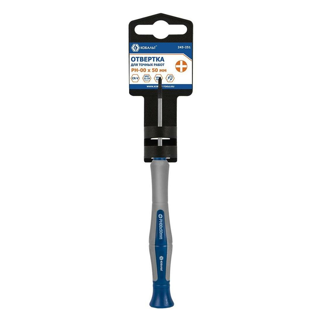 Отвертка для точных работ кобальт Ultra Grip PH 00 х 50 мм, CR-V, двухкомпонентная рукоятка, подвес