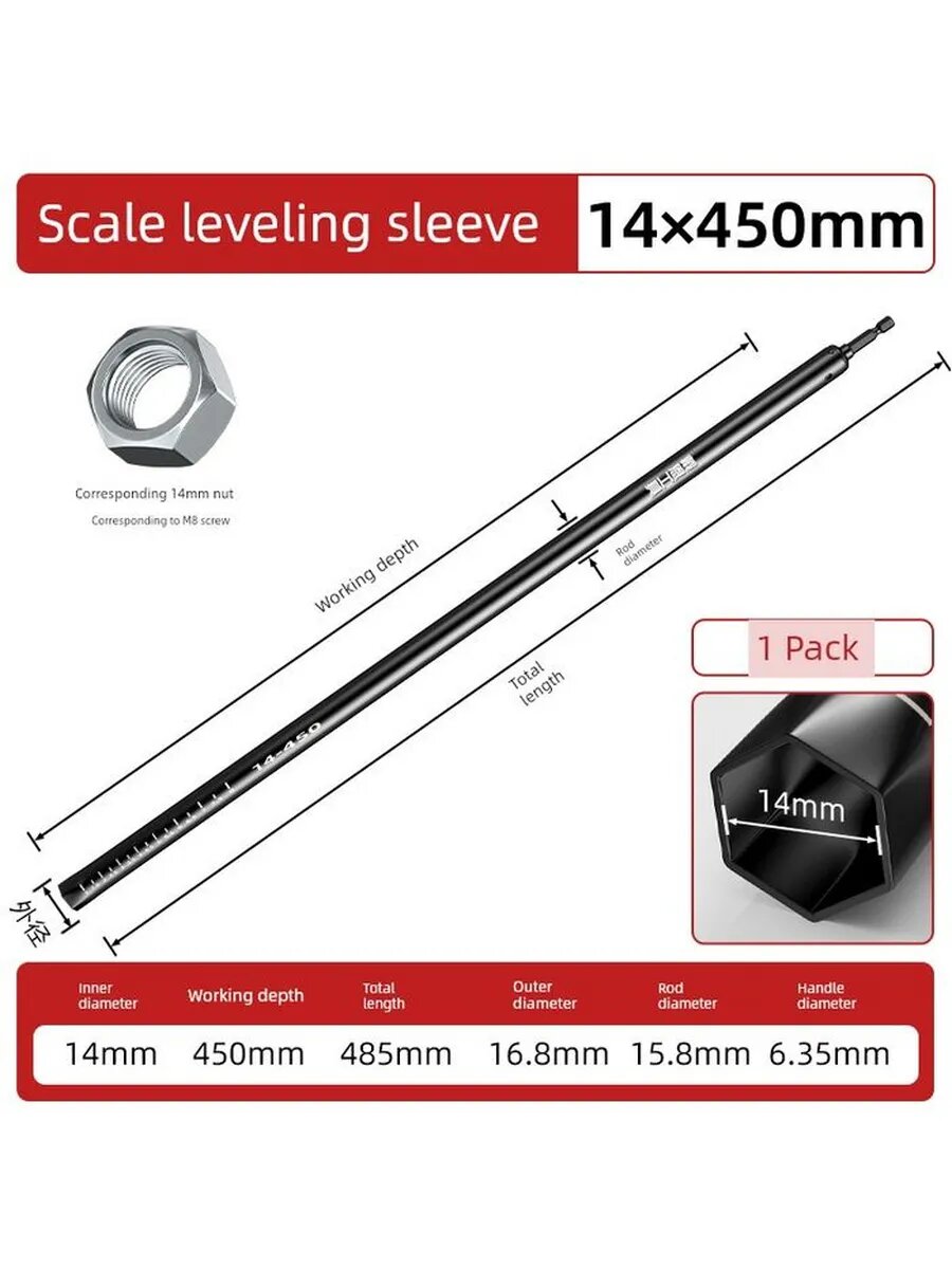 Ключ Dane Tools 14*450мм для винта M8, нержавейка