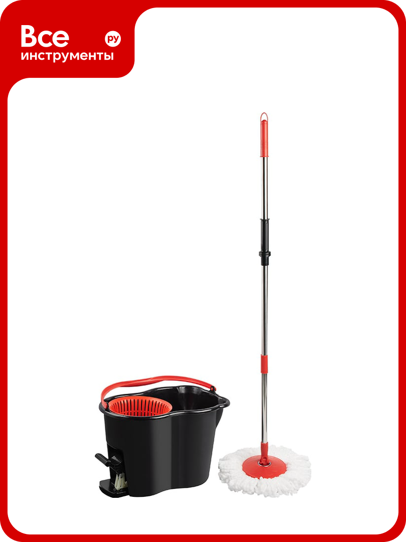 Швабра Рыжий кот Торнадо MopM-24 в комплекте с ведром, педальный отжим 109134