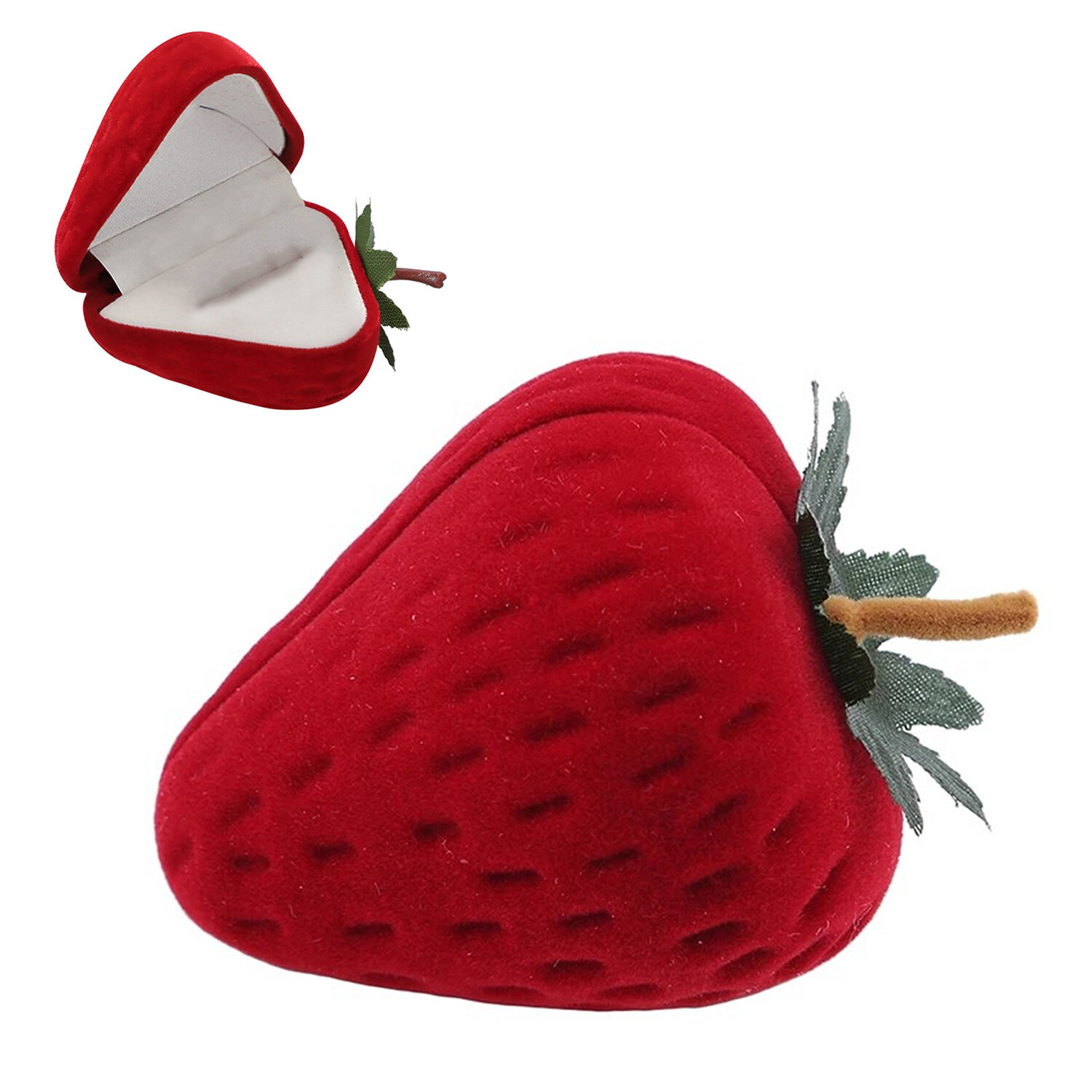 Коробка для хранения колец в форме клубники, ворсовый контейнер для колец, коробка для ювелирных изделий для защиты помолвочных и обручальных колец, подарок на День Святого Валентина, цвет красный, размер 5x4.5 см, 1 шт.