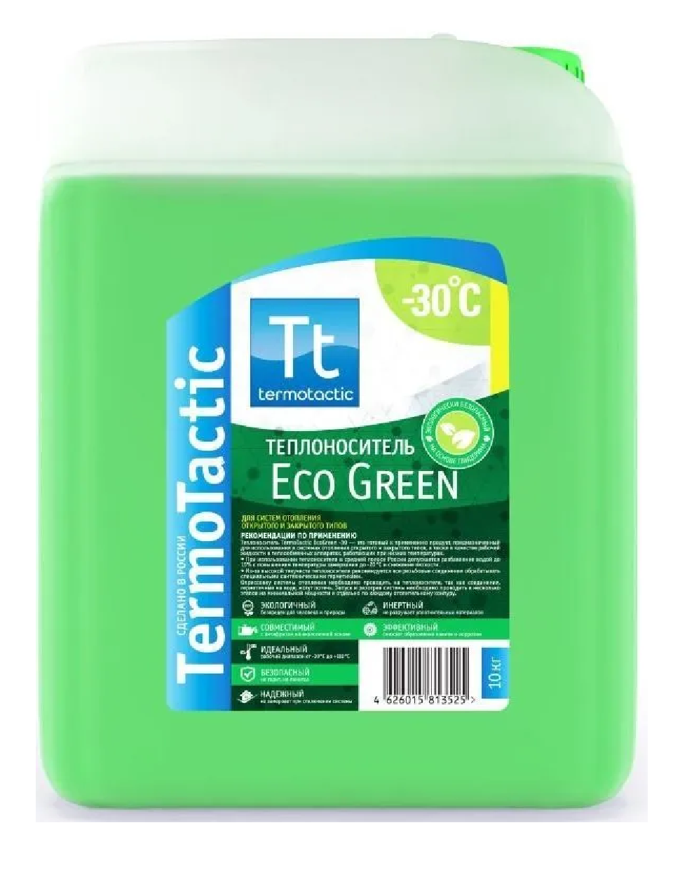 Теплоноситель для систем отопления TermoTactic EcoGreen -30 градусов (глицерин) канистра 10кг.