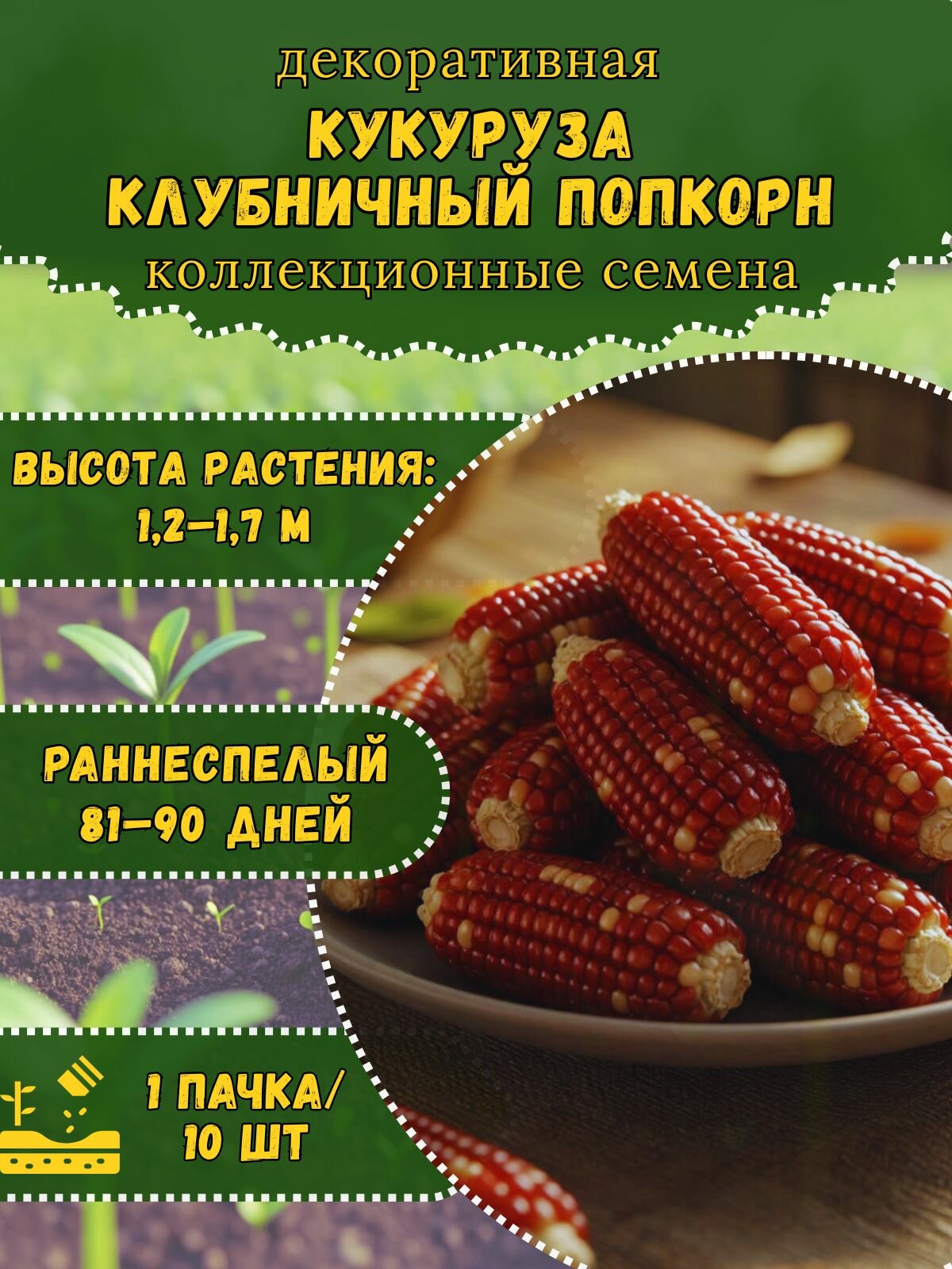 Семена Кукурузы "Клубничный Попкорн", 10 семян