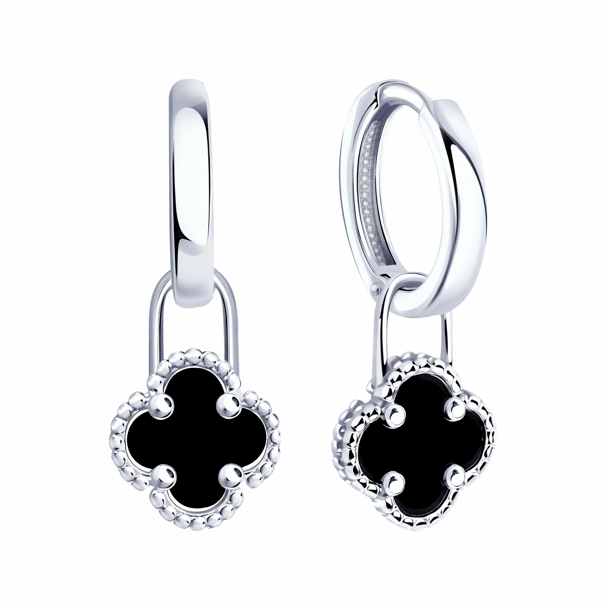 Серьги, серебро, 925 проба, родирование, оникс