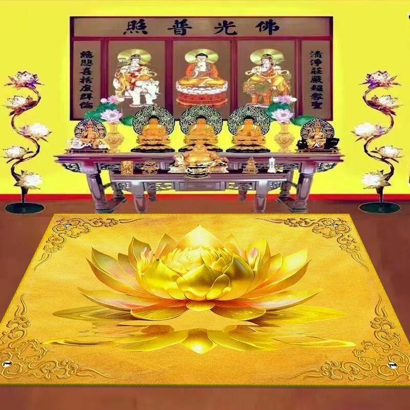Золотой ковер для буддийского храма, коврик для медитации в стиле дзен, с изображением лотоса и феи, большой ковер перед Буддой, специальный коврик для буддийского храма.