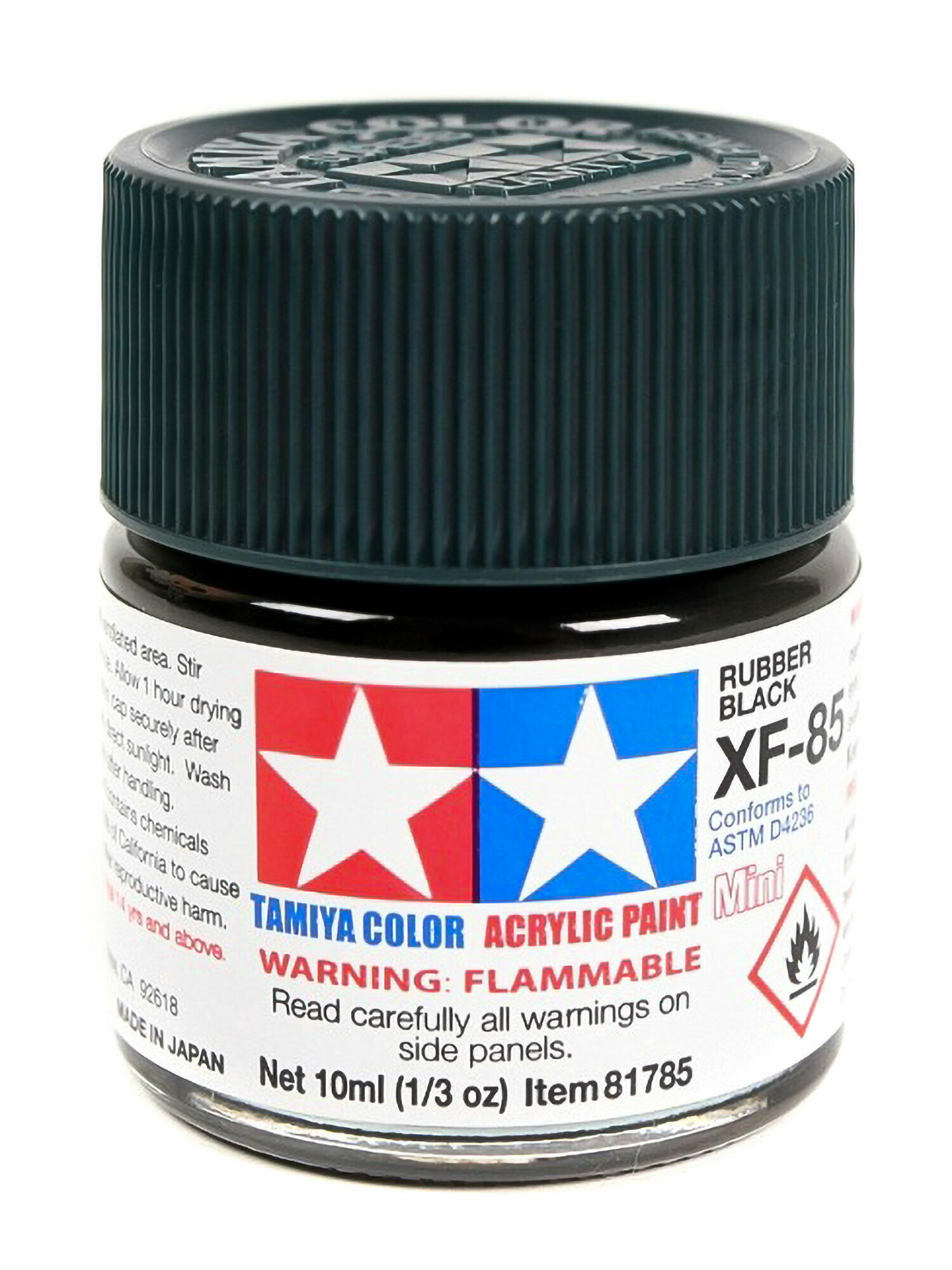 Краска акриловая Tamiya Color XF-85 Rubber Black 81785 резиновая черная матовая, 10 мл