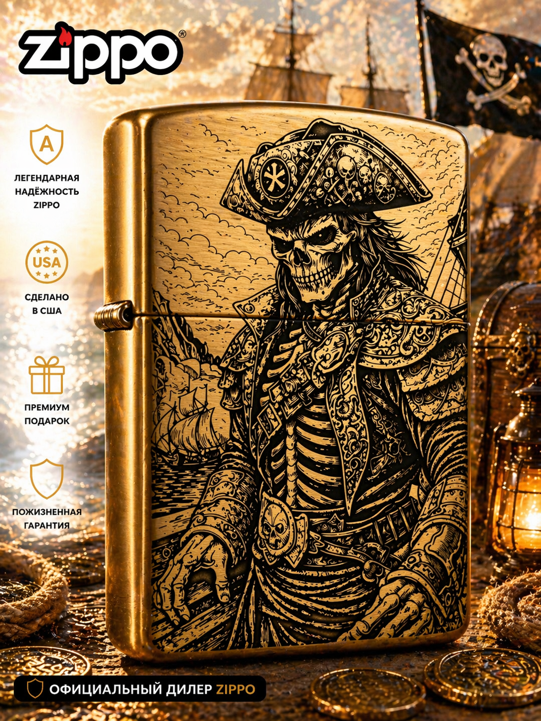 Зажигалка Zippo с гравировкой Капитан морей