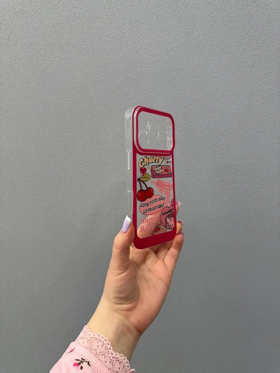 Чехол на Iphone 17 Pro , цвет красный , рисунок красных вишен . — фото 1