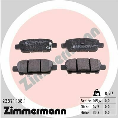 Колодки тормозные задние NISSAN Murano 3.5 05- , Qashqai 1.5-2.0 07- , Tiid ZIMMERMANN 23871.138.1