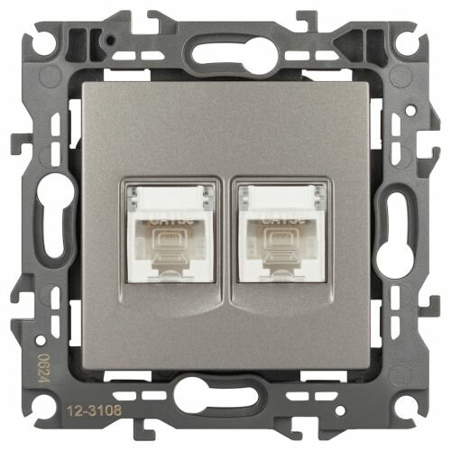 Розетка компьютерная 2-м Эра12 12-3108-16 2XRJ45 титан Эра Б0065665