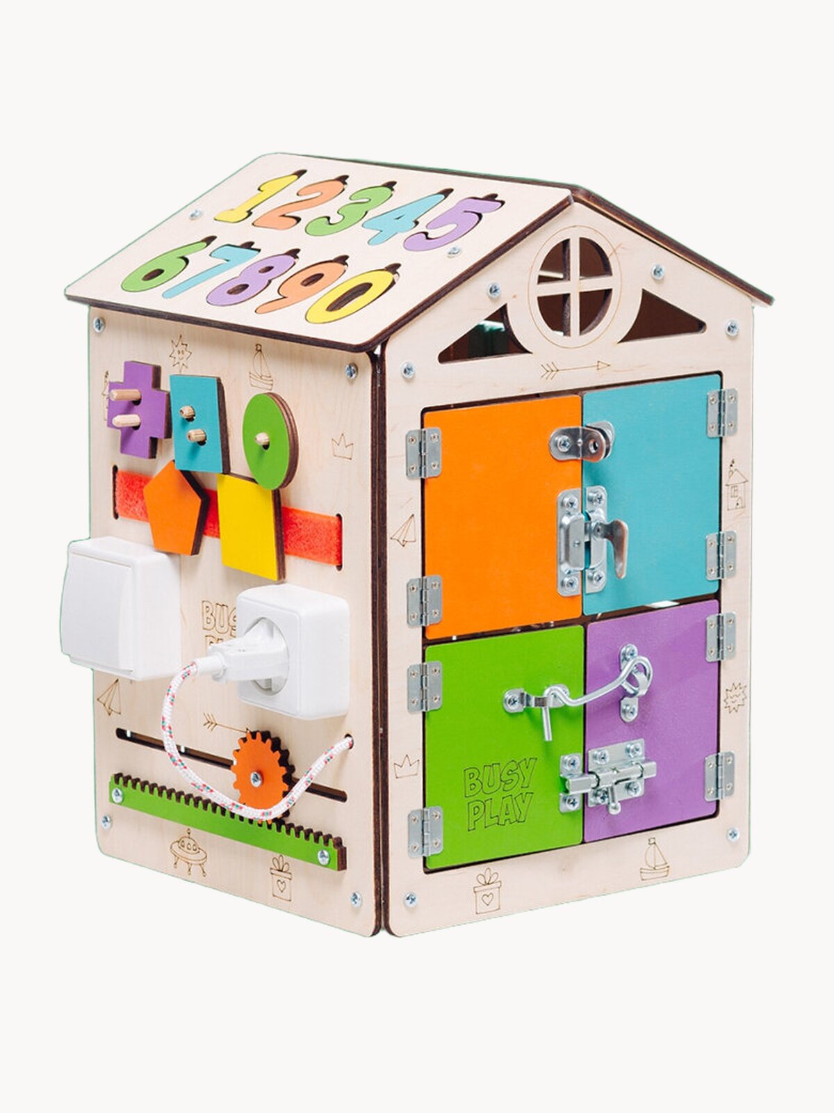 Бизиборд "Домик" BUSYPLAY, развивающие функции, 30+ элементов, дерево