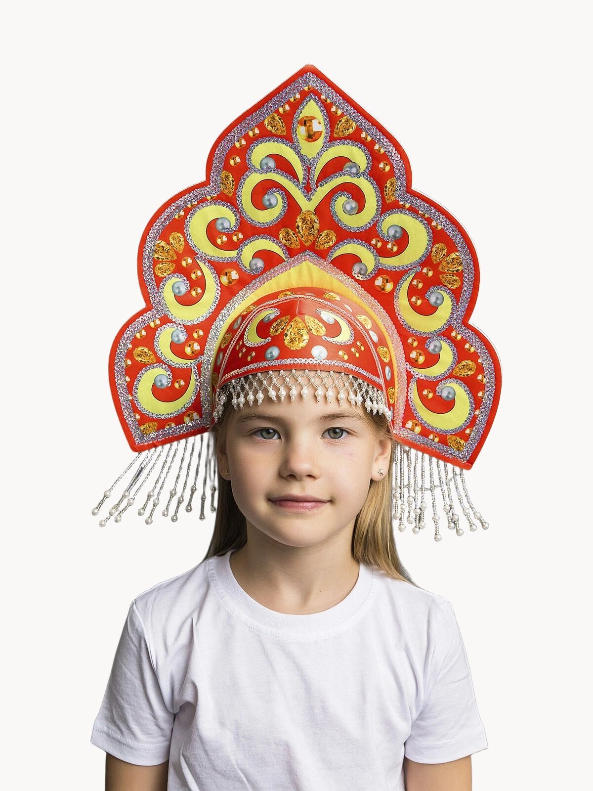 Карнавальный костюм Кокошник Русская Красавица народный с узорами