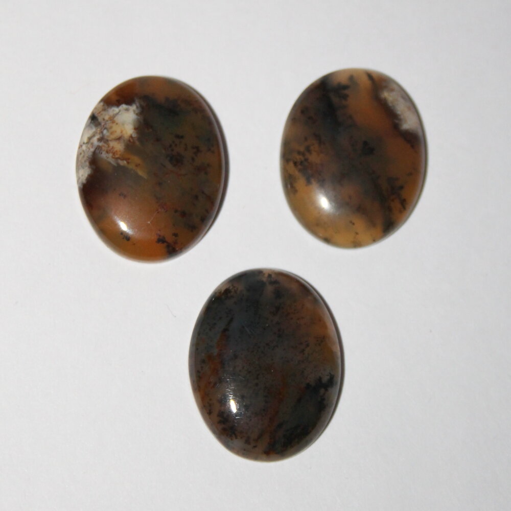 Моховый агат сет кабошонов, 20х16х3 мм, Казахстан, "True Stones"