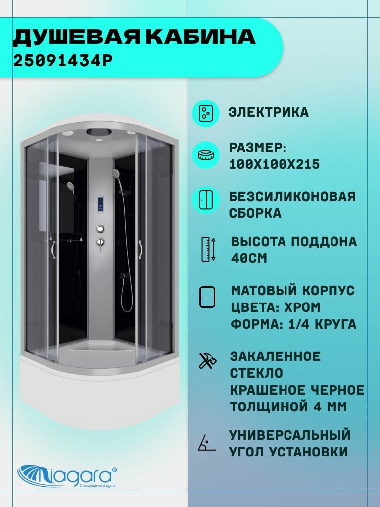 Душевая кабина Niagara Classic NG-2509-14P (100х100х215) высокий поддон(40см), стекло тонированное,4 места
