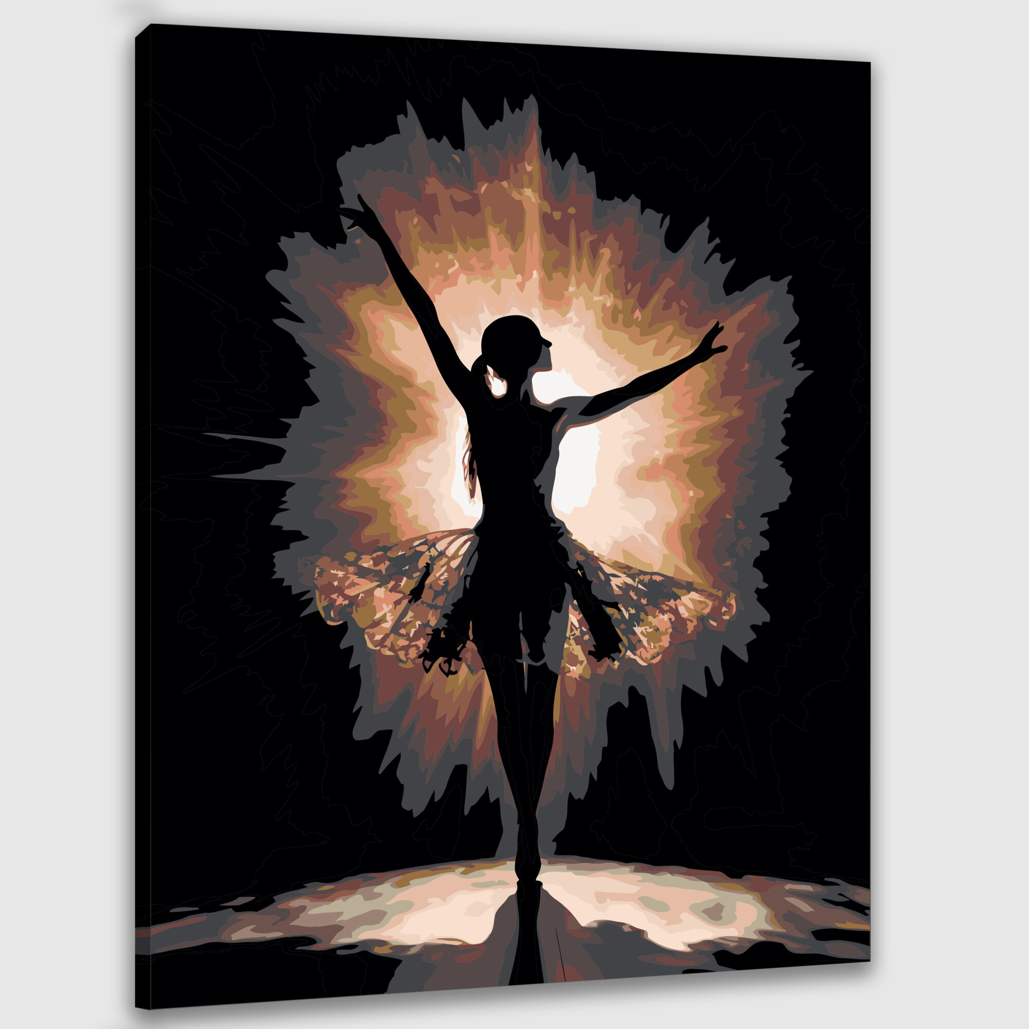 Картина по номерам 40x50 см, фотография, кукла-балерина, парящая, воздух, стоп-кадр, танец, освещение, тени