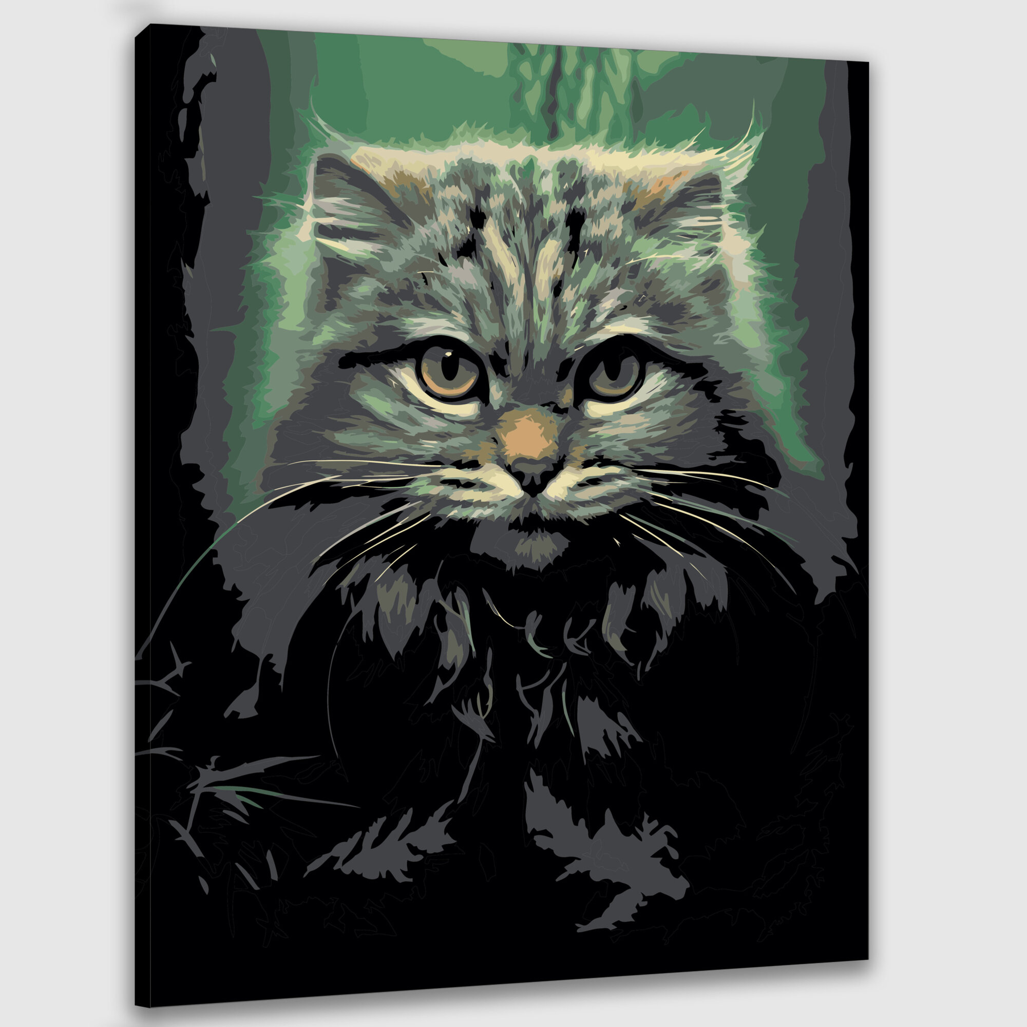 Картина по номерам 40x50 см, манул, дикая кошка, тайга, естественная среда, зеленые сосны, яркий мох, густая шерсть