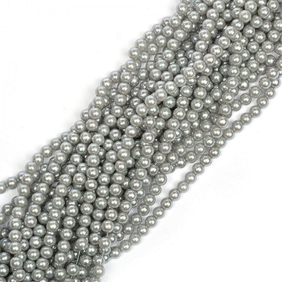 Бусины MAGIC 4 HOBBY круглые перламутр 6мм цв. H06 серый уп 10 нитей, нить 80 см (1180шт)