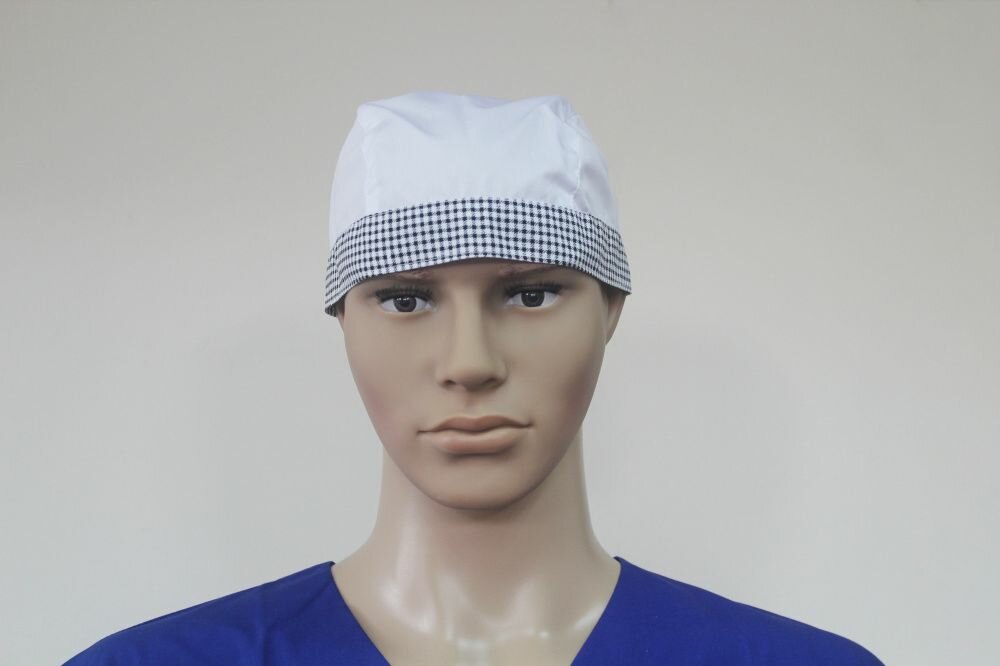 Бандана белая с отделкой черная клетка (ткань смесовая)