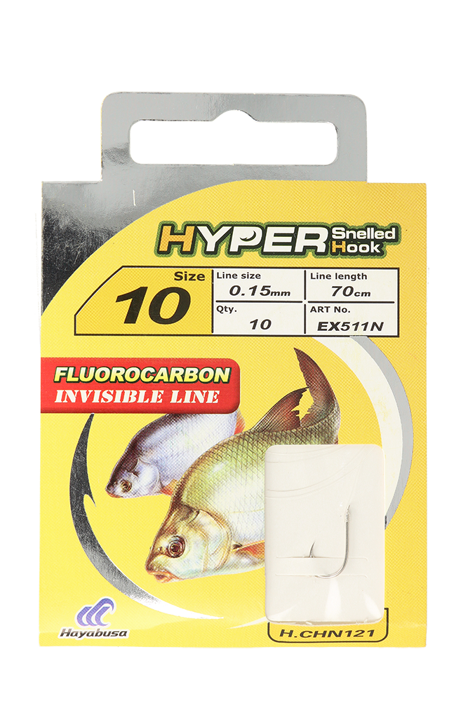 Поводок Hayabusa рыболовный флюрокарбоновый, d-0.21mm, L- 70 см, с крючком №4, артикул EX511N, пачка 8 шт.