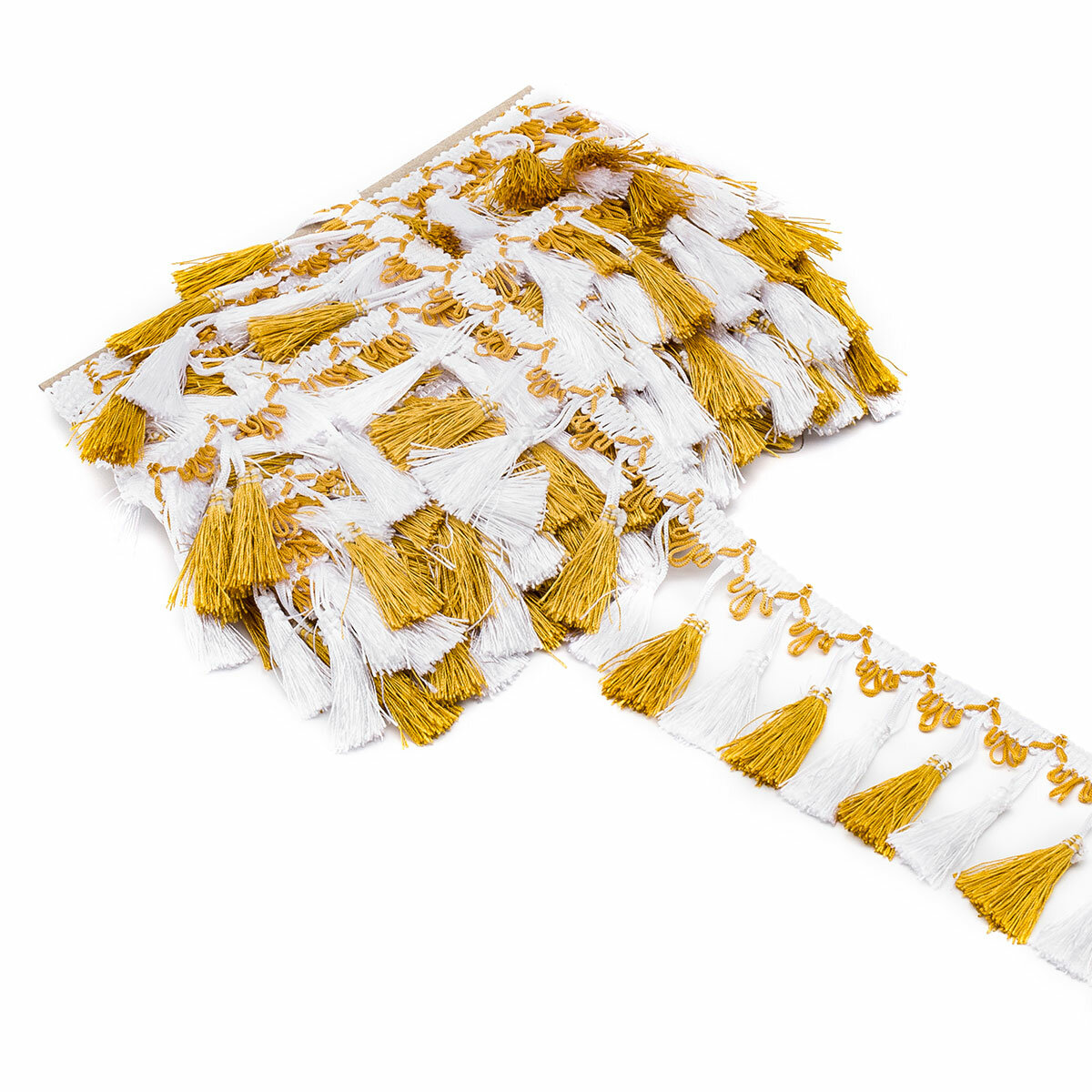 Бахрома для штор с кисточками, 7 см*10 м, для текстиля и шитья, белая с золотом, Айрис