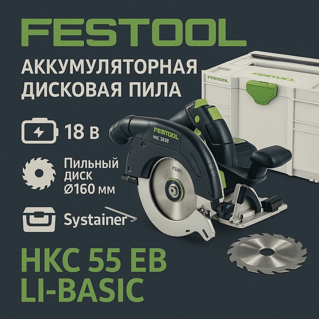 Аккумуляторная дисковая пила FESTOOL HKC 55 EB LI-BASIC