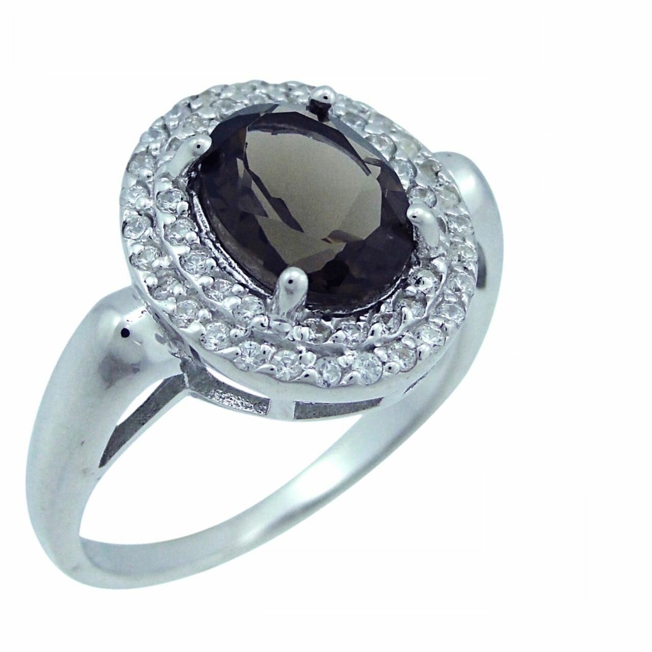 Кольцо тонкое, серебро, 925 проба, родирование, фианит, раухтопаз